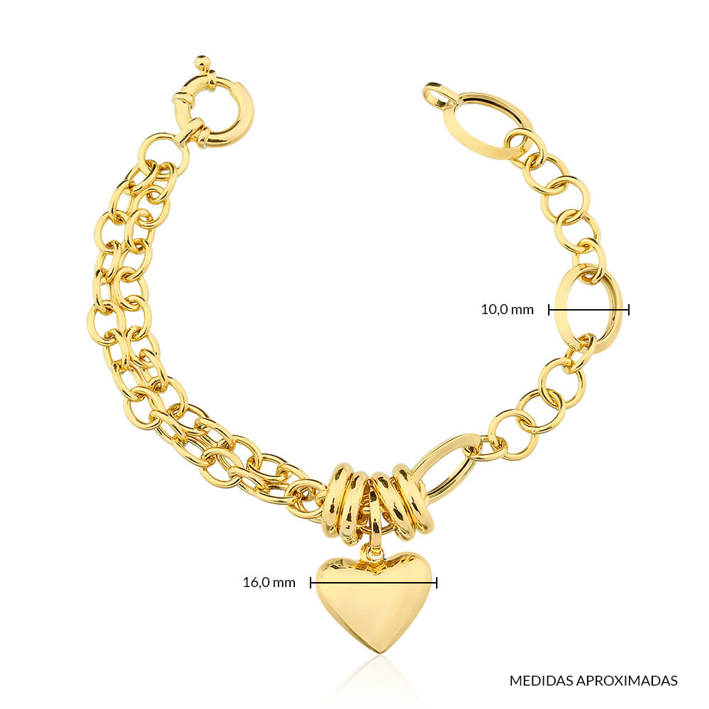 Pulseira Feminina em Ouro 18k com Pingente Coração PC177 Fluiarte Joias ...
