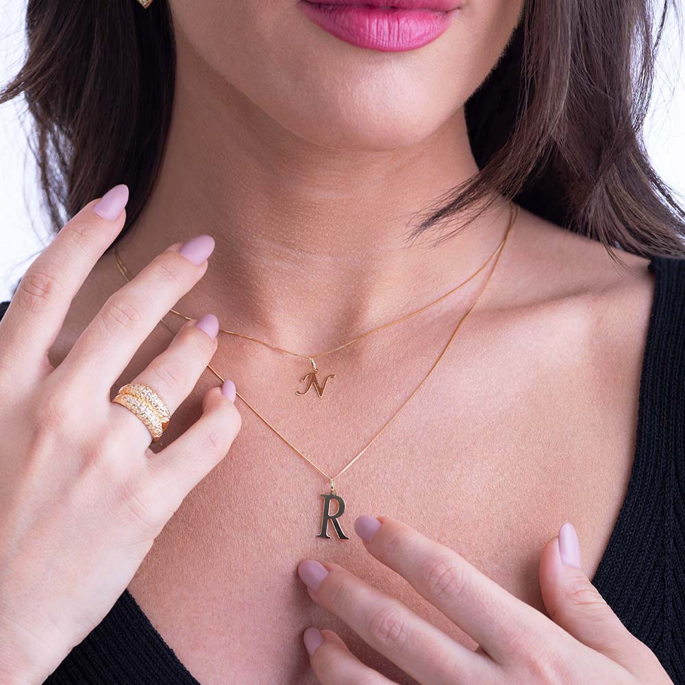 Pingente Letra Inicial de Nome em Ouro 18K Amarelo CNP102 Fluiarte ...