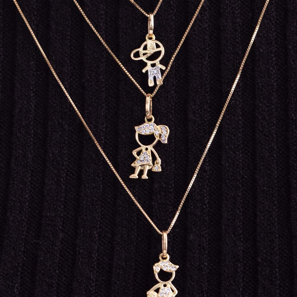 Pingente Menina em Ouro 18k com Zircônias P27204Z - fluiartejoias