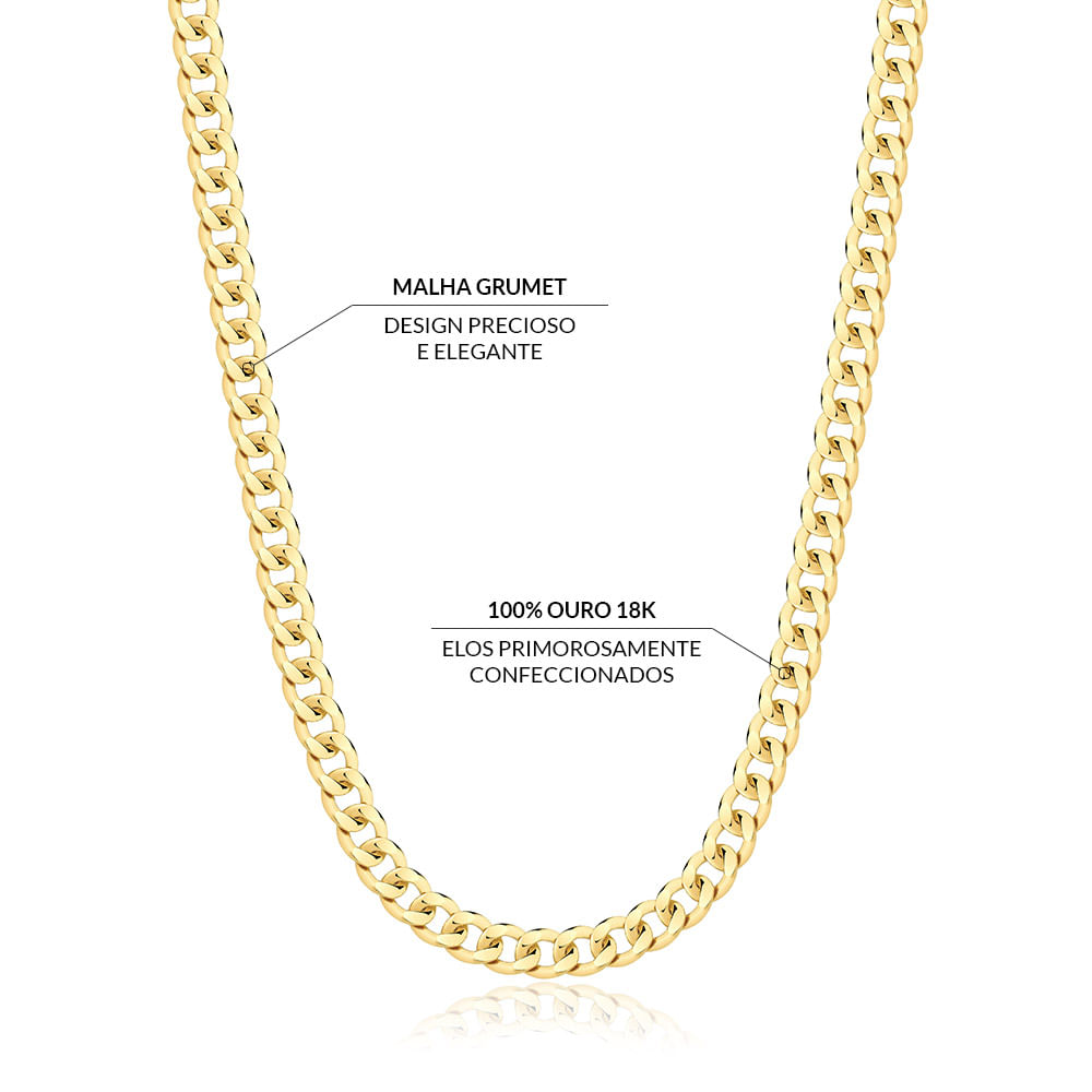 Corrente Unissex Grumet em Ouro Amarelo 18K PN08C Fluiarte - fluiartejoias