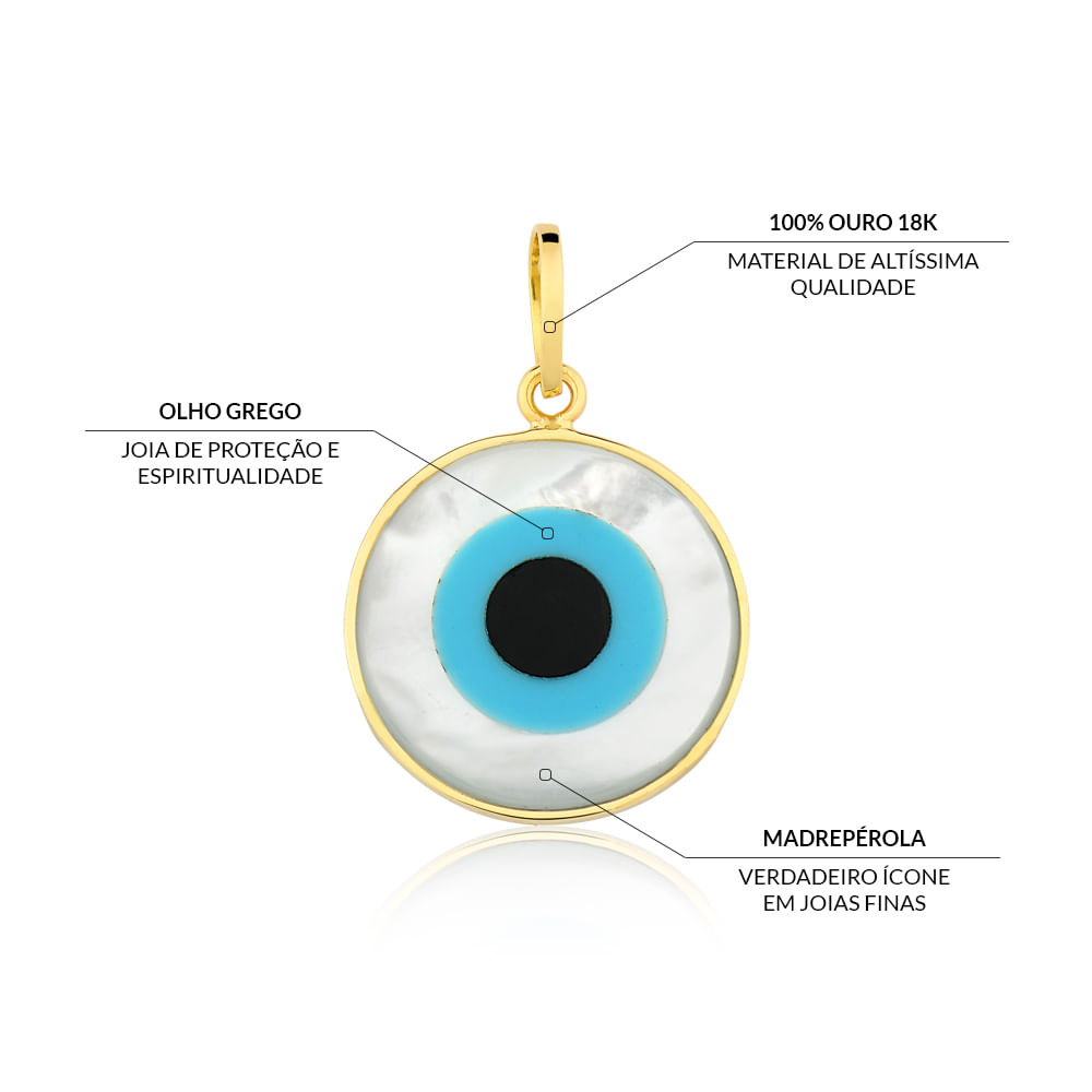 Pingente Feminino de Olho Grego em Ouro Amarelo 18k PMP15 Fluiarte Joias - fluiartejoias