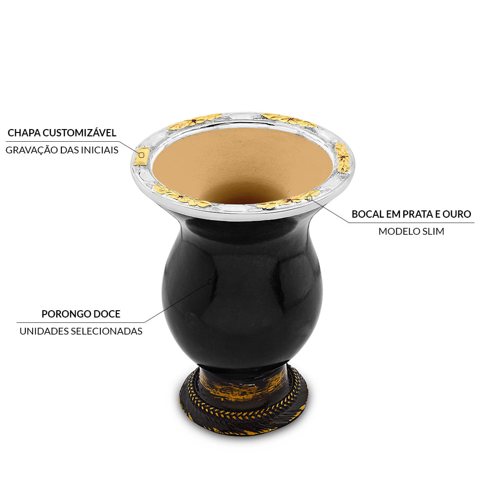 Cuia para Chimarrão Preta com Bocal em Prata - Fluiarte Joias - fluiartejoias